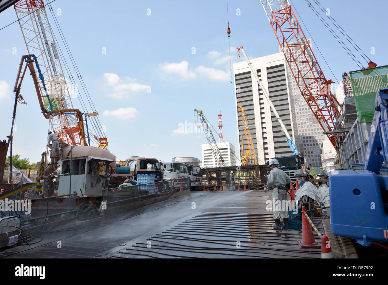 September 12, Tokyo, Japan - Cranes are in operation in buildings under ...