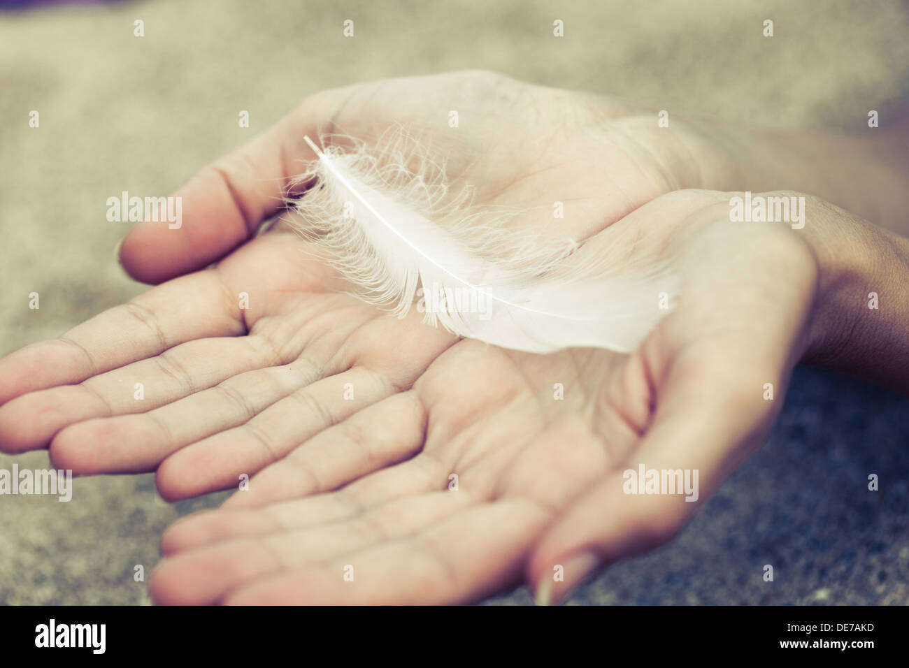 White feather hand hi-res stock photography and images - Alamy