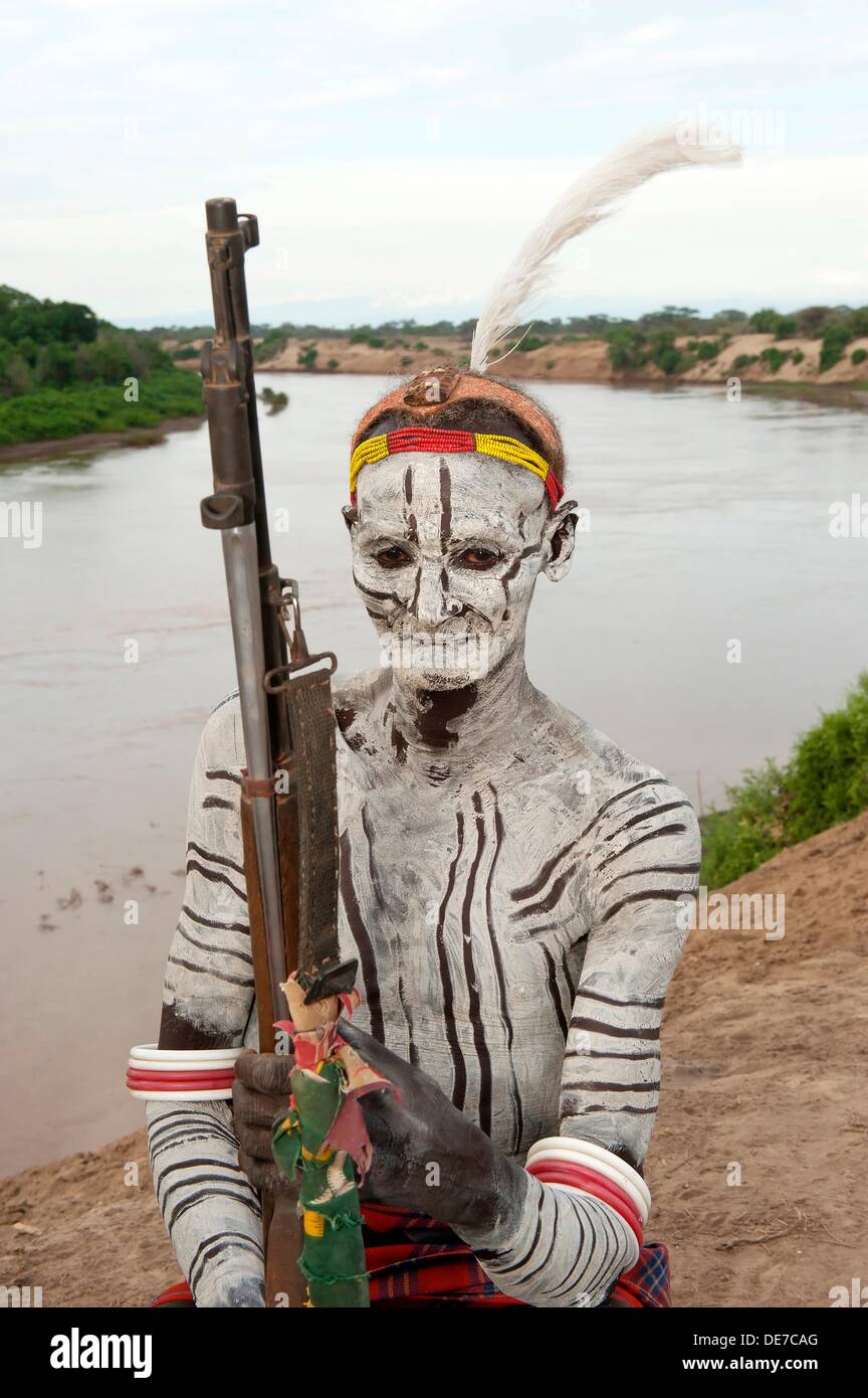 Man of the tribe of the karo with face painting hi-res stock ...