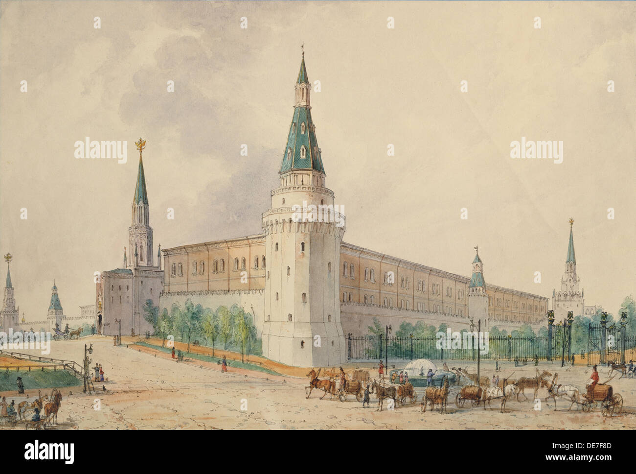 The Resurrection Square and the Alexander Garden in Moscow. Artist ...