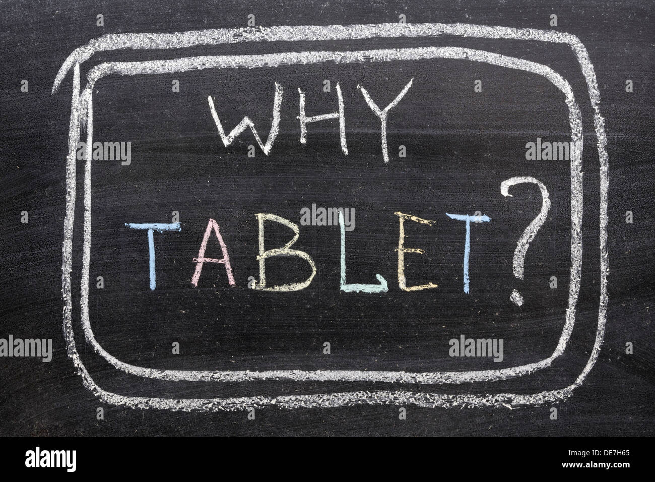 why tablet question handwritten on chalkboard by color chalks Stock ...