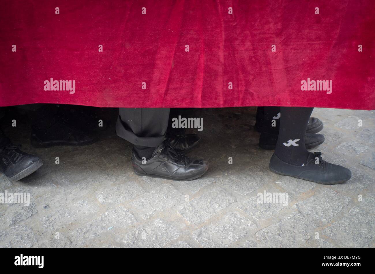 Penitents´feet detail, La Lanzada brotherhood procession during Holy ...