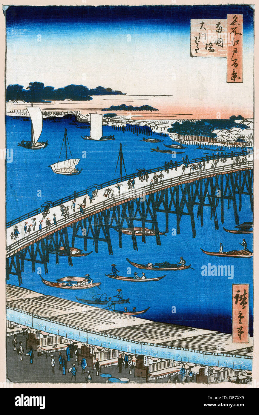 River Bank at Ryogoku Bridge (One Hundred Famous Views of Edo), 1856 ...
