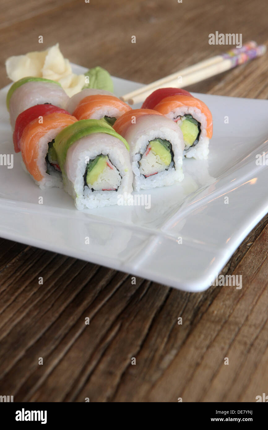 Assortment of Sushi Maki, with salmon, avocado and fish Stock Photo - Alamy