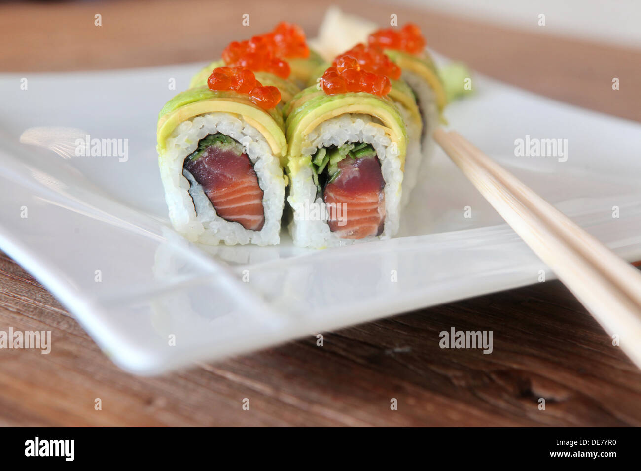 Tuna Inside out Sushi with caviar Stock Photo - Alamy