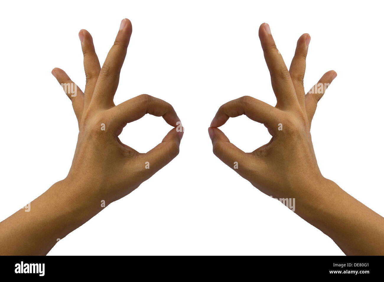 Woman's two hand making sign Ok isolated on white background Stock ...