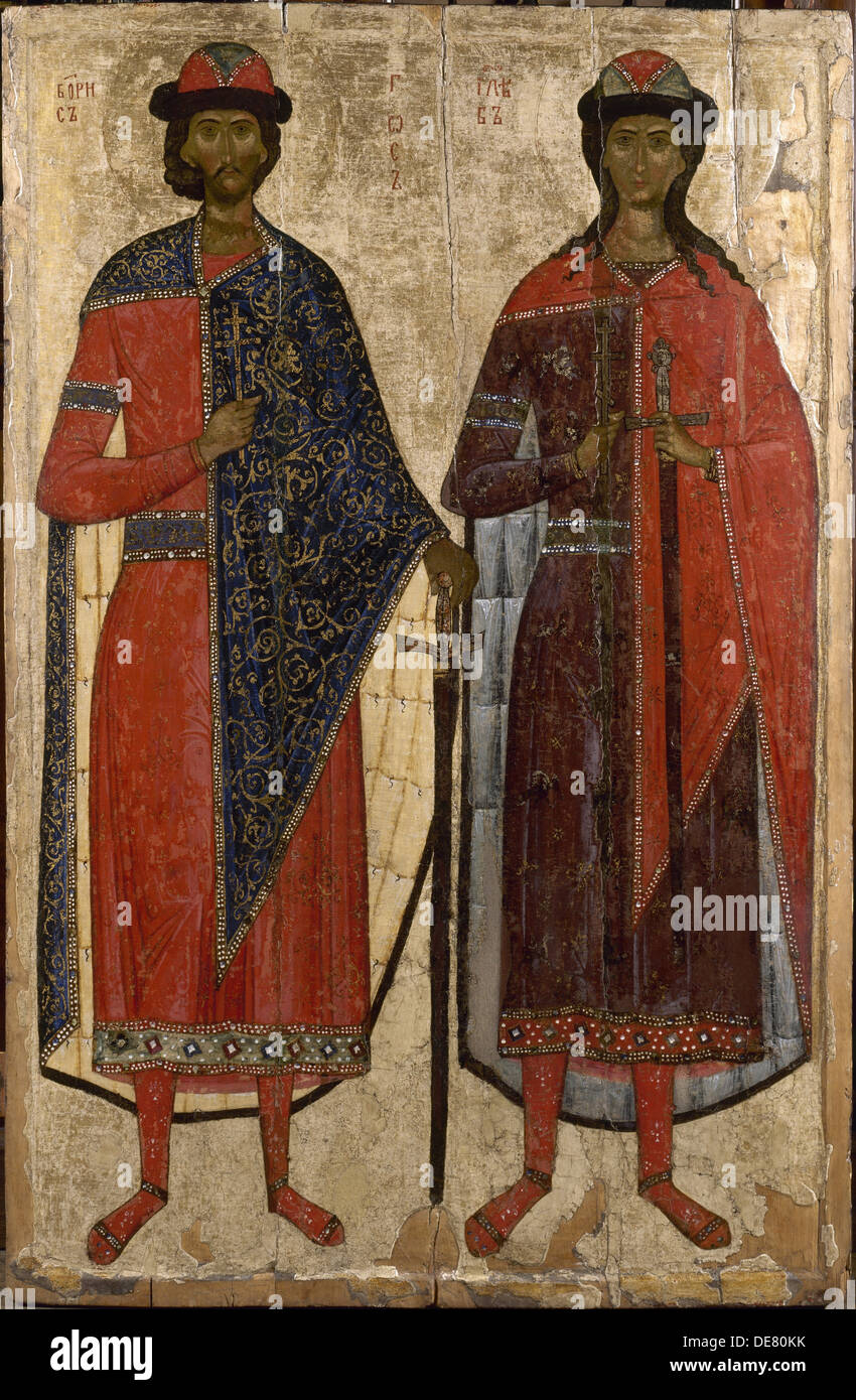 Saints Boris and Gleb, Mid of the 14th cen.. Artist: Russian icon Stock ...