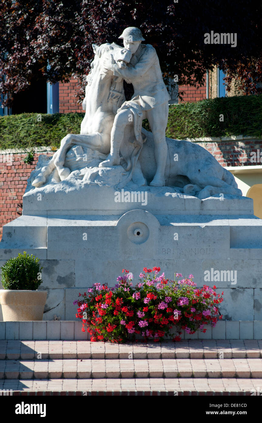 British WW1 memorial on the Somme, artilleryman with wounded horse ...