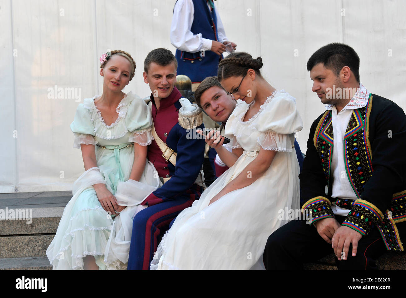 Members of the Warsaw School of Economics in old costumes during the ...