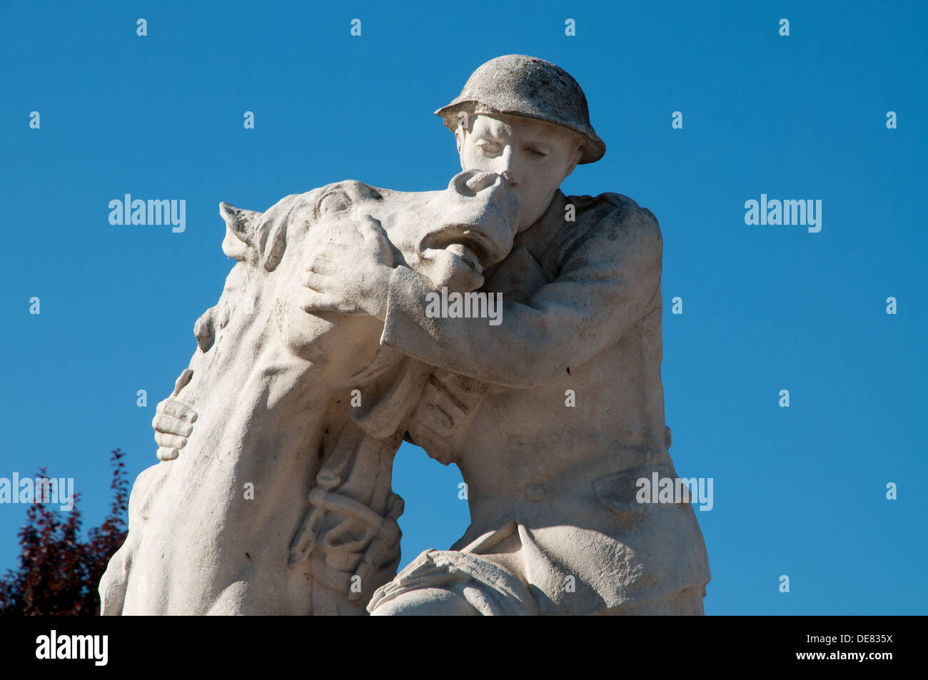 British WW1 memorial on the Somme, artilleryman with wounded horse ...
