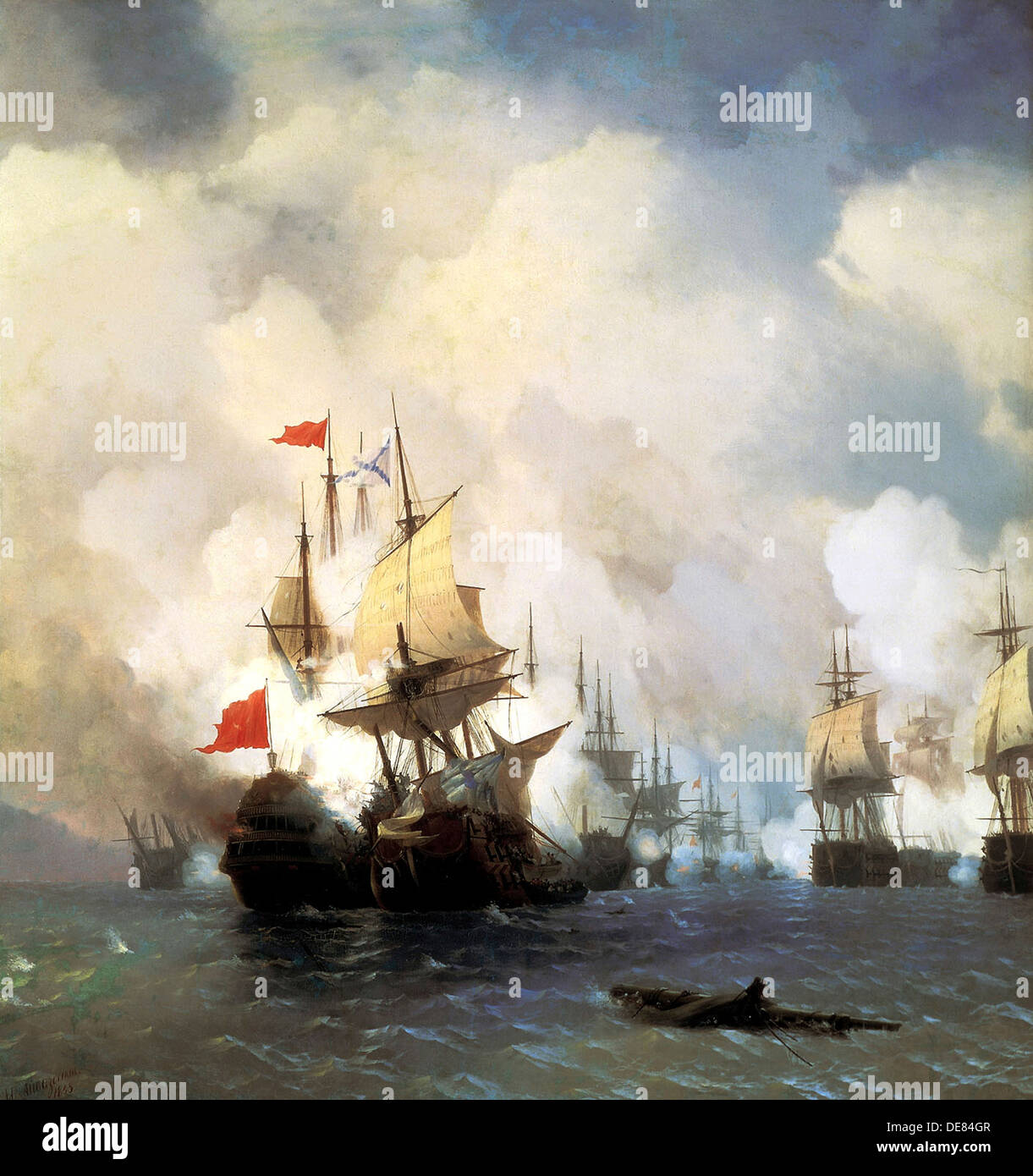 The Naval Battle of Chesma on 5th July 1770', 1848 Stock Photo - Alamy