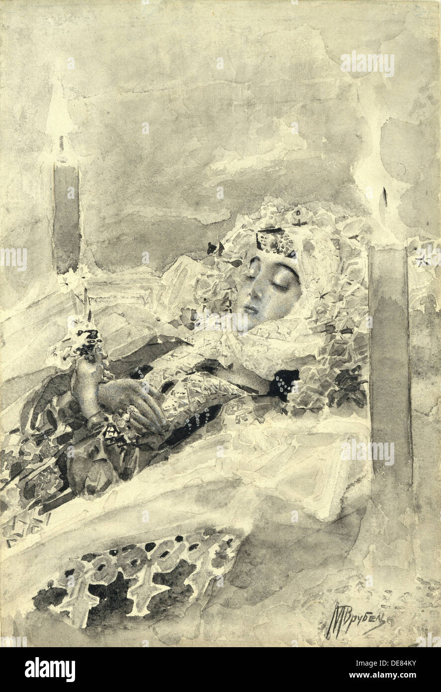 Tamara in the coffin. Illustration to the poem The Demon by Mikhail ...