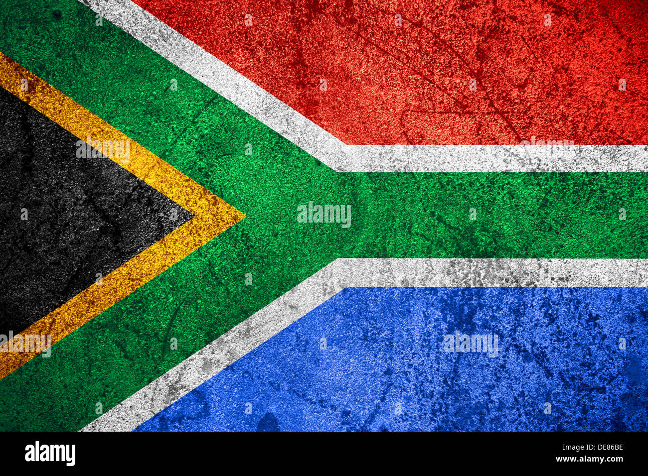 Republic of South Africa flag or RSA banner on rough pattern iron ...