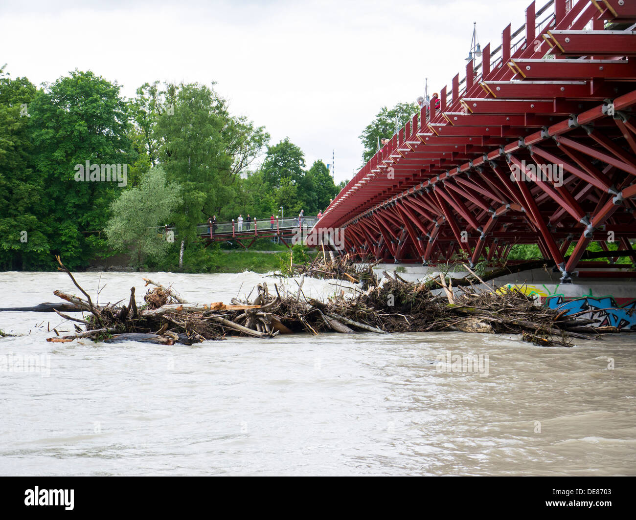 Germany, Bavaria, Munich, Bridge with dirtwood in River Isar Stock ...