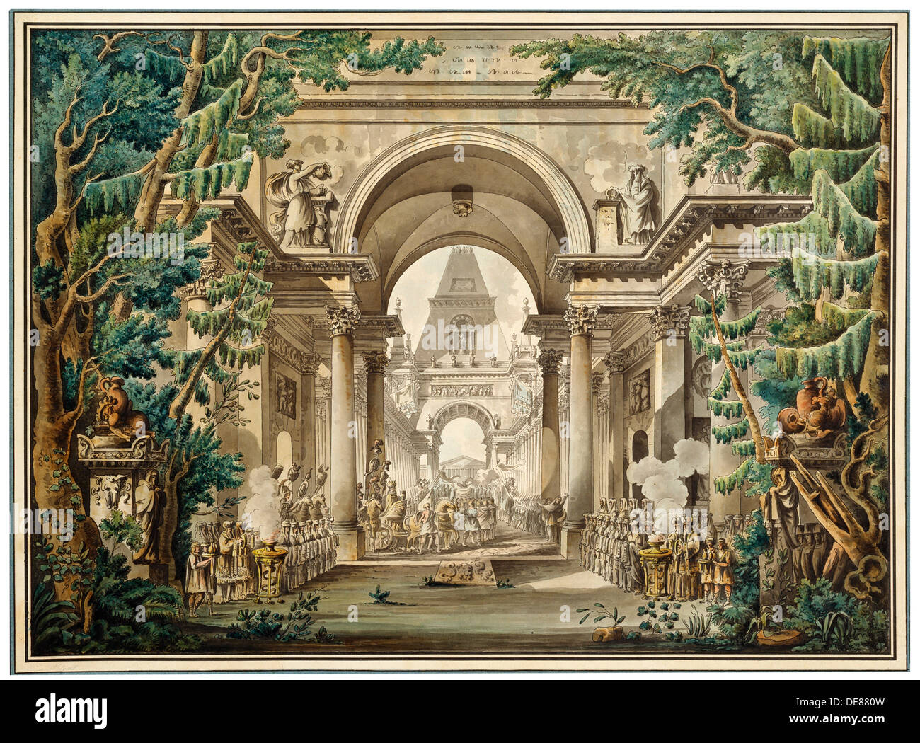 Procession in a temple. Set design for a theatre play, 18th or early ...