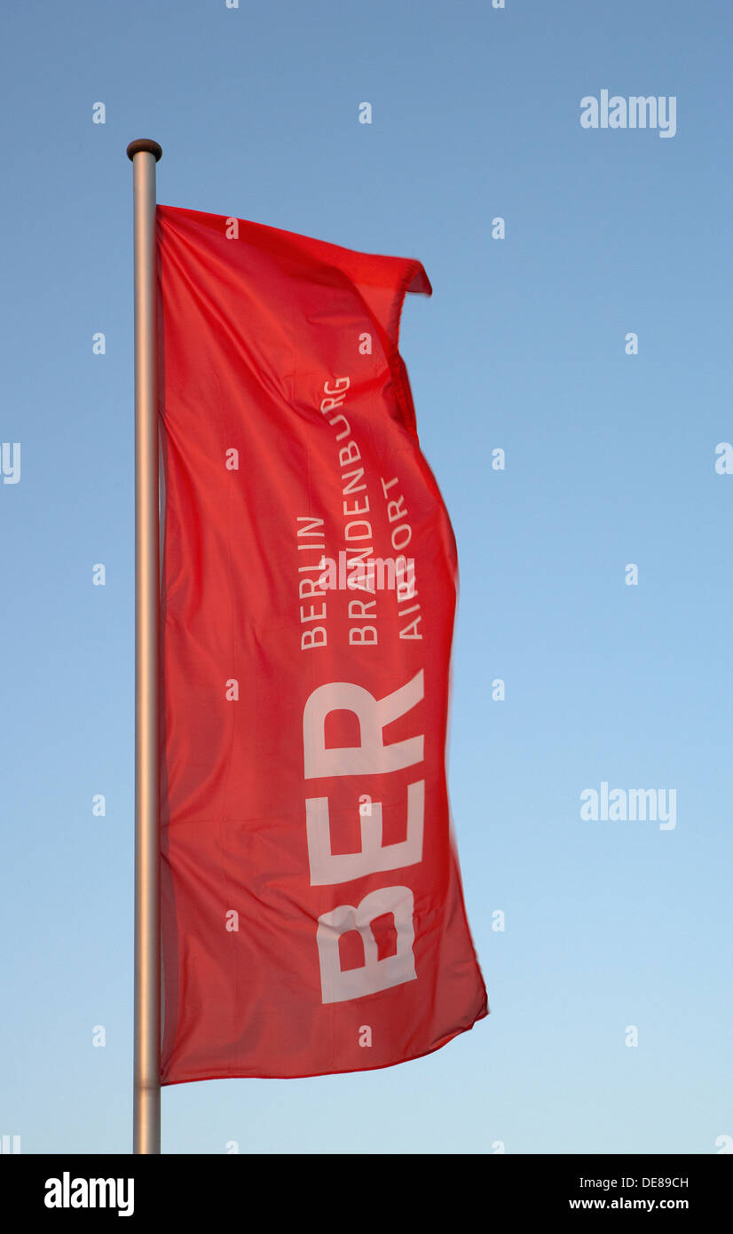Schoenefeld, Germany, red flag with the logo BER Stock Photo - Alamy