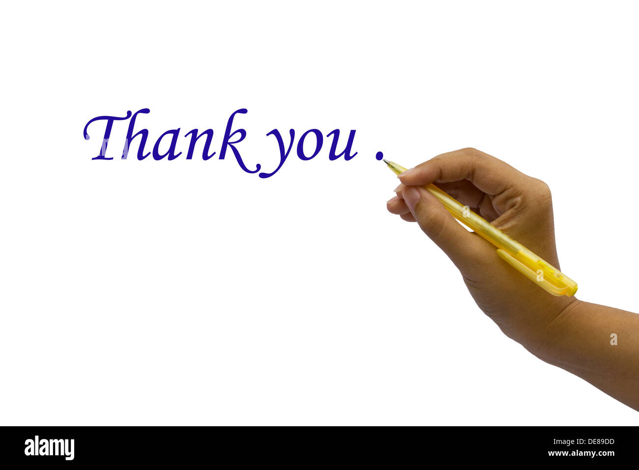 Hand writing thank you, isolated on white background Stock Photo - Alamy