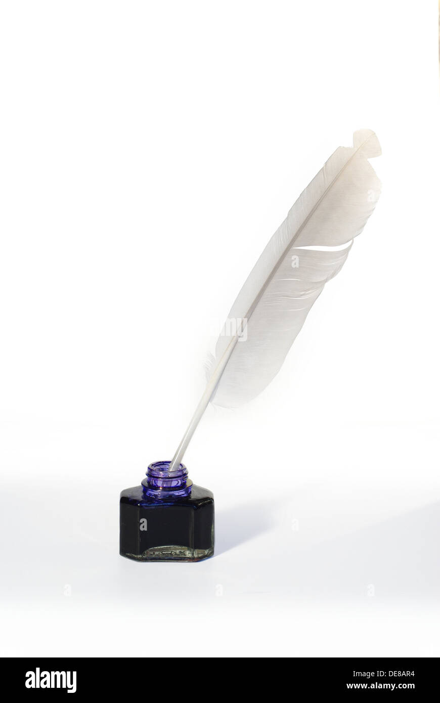 feather and ink on white background Stock Photo - Alamy