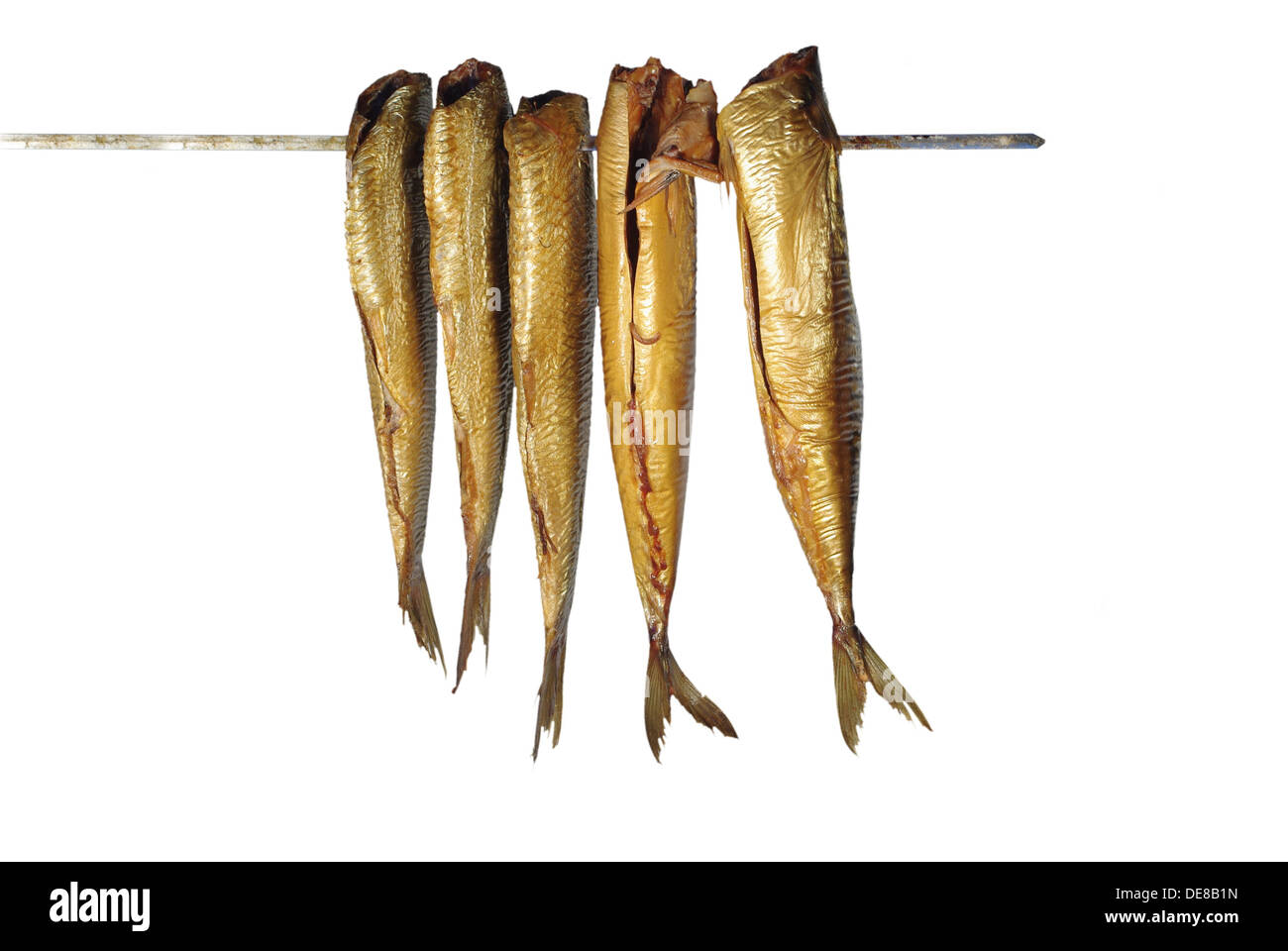 smoked fish on white background Stock Photo - Alamy