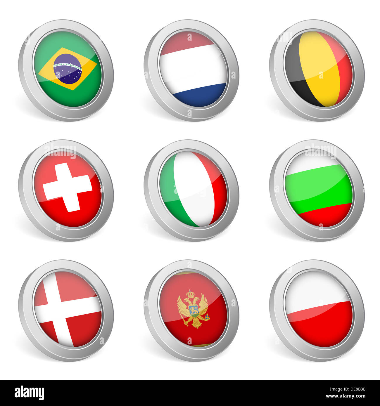3D national flag icons on white background. Vector illustration Stock ...