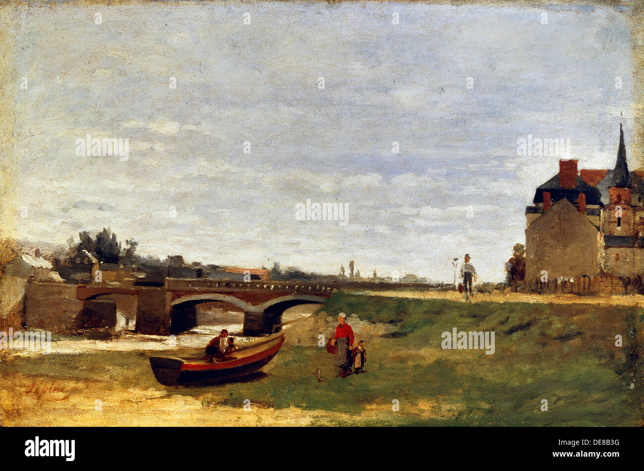 'Landscape with a Bridge', early 1870s. Artist: Stanislas Lepine Stock ...