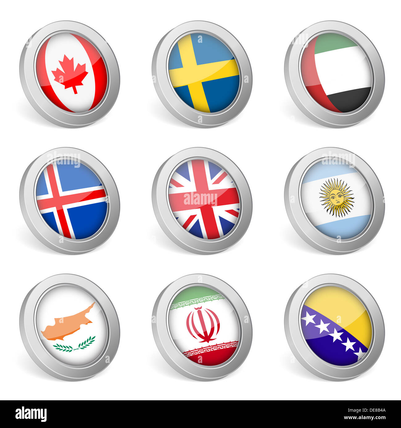 3D national flag icons on white background. Vector illustration Stock ...