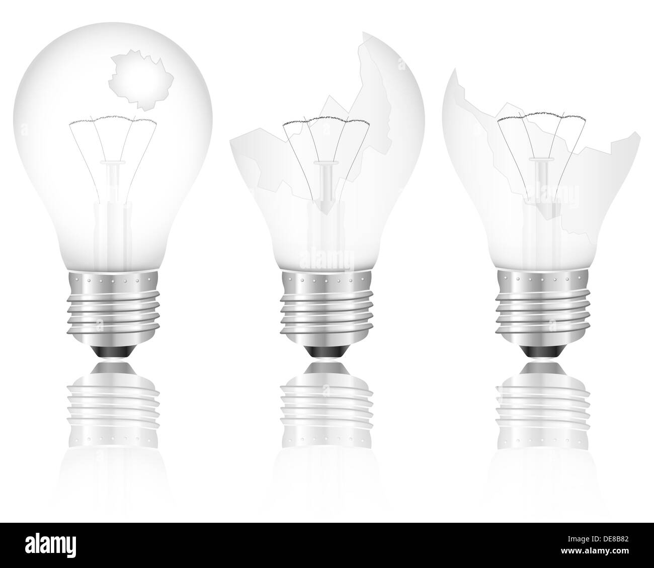 Broken light bulb set on a white background. Vector illustration Stock ...