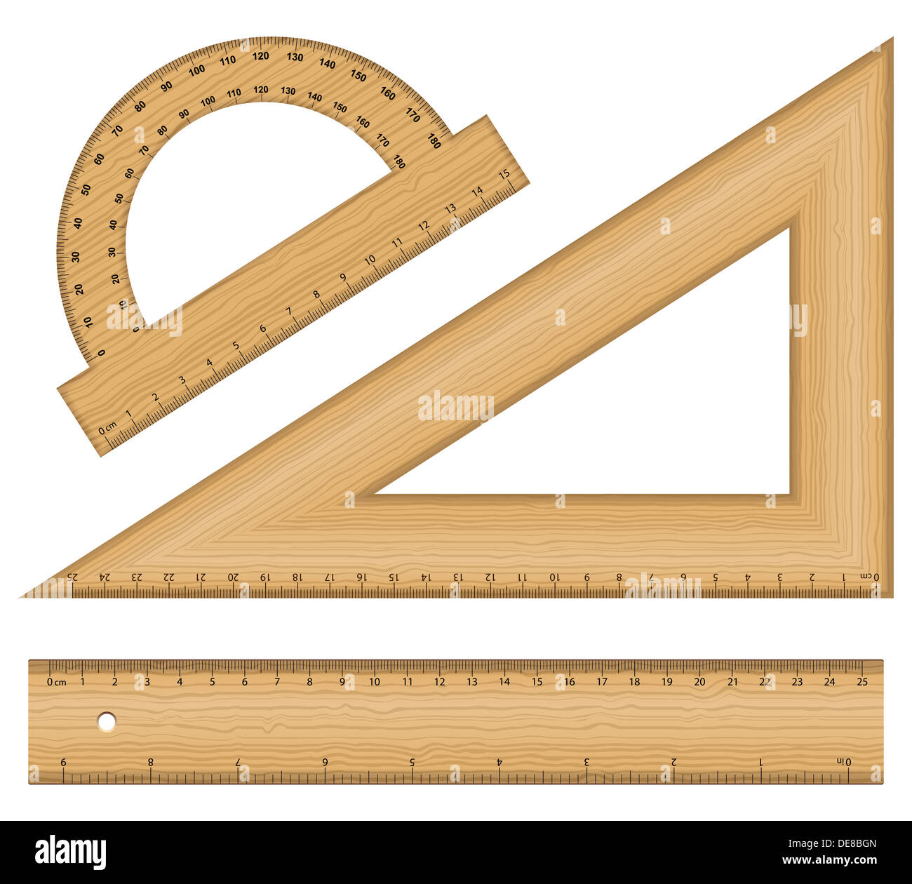 Wooden ruler instruments on a white background. Vector illustration ...