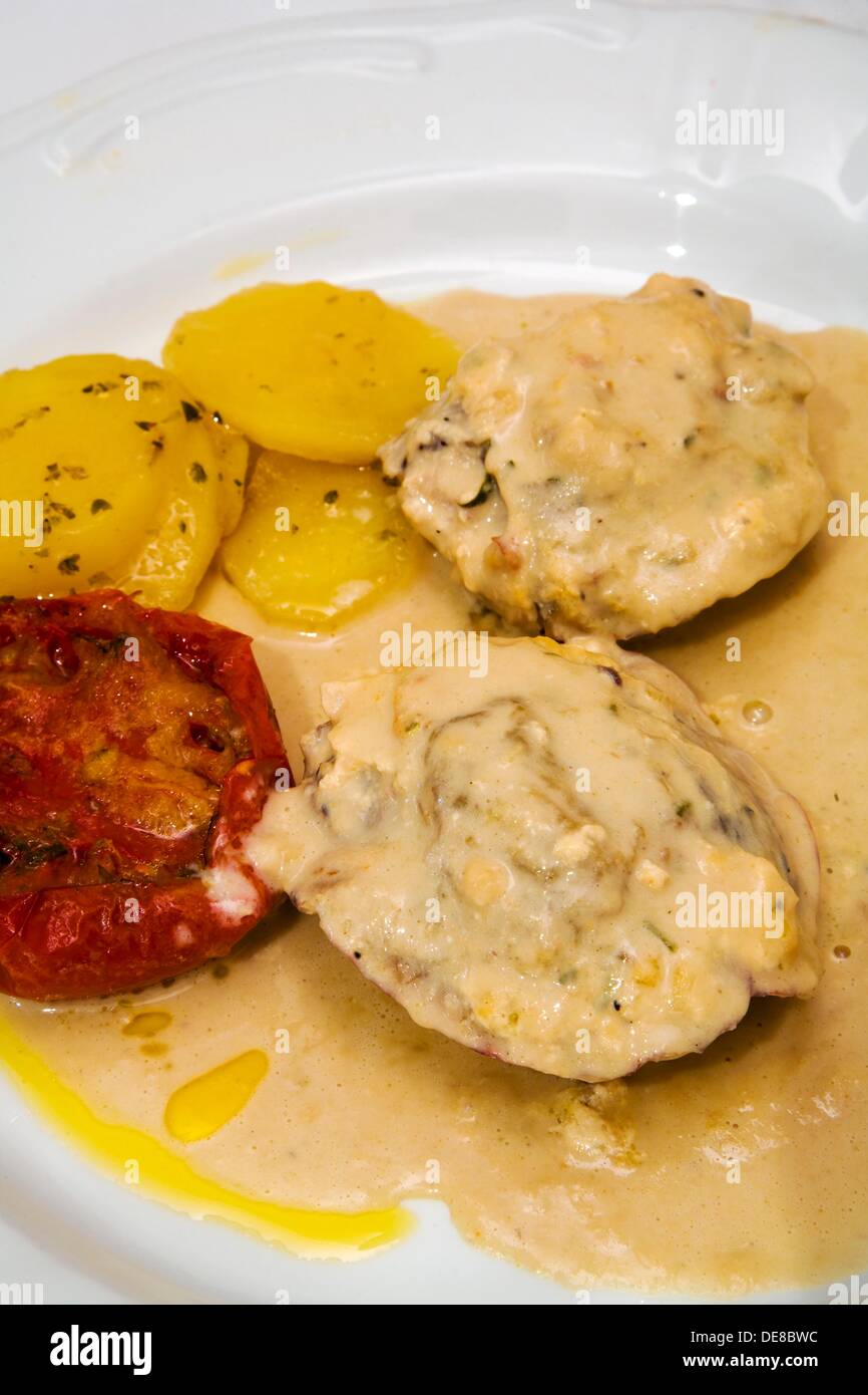 Prawn and nuts stuffed cuttlefish. Can Aguedet restaurant. Es Mercadal ...