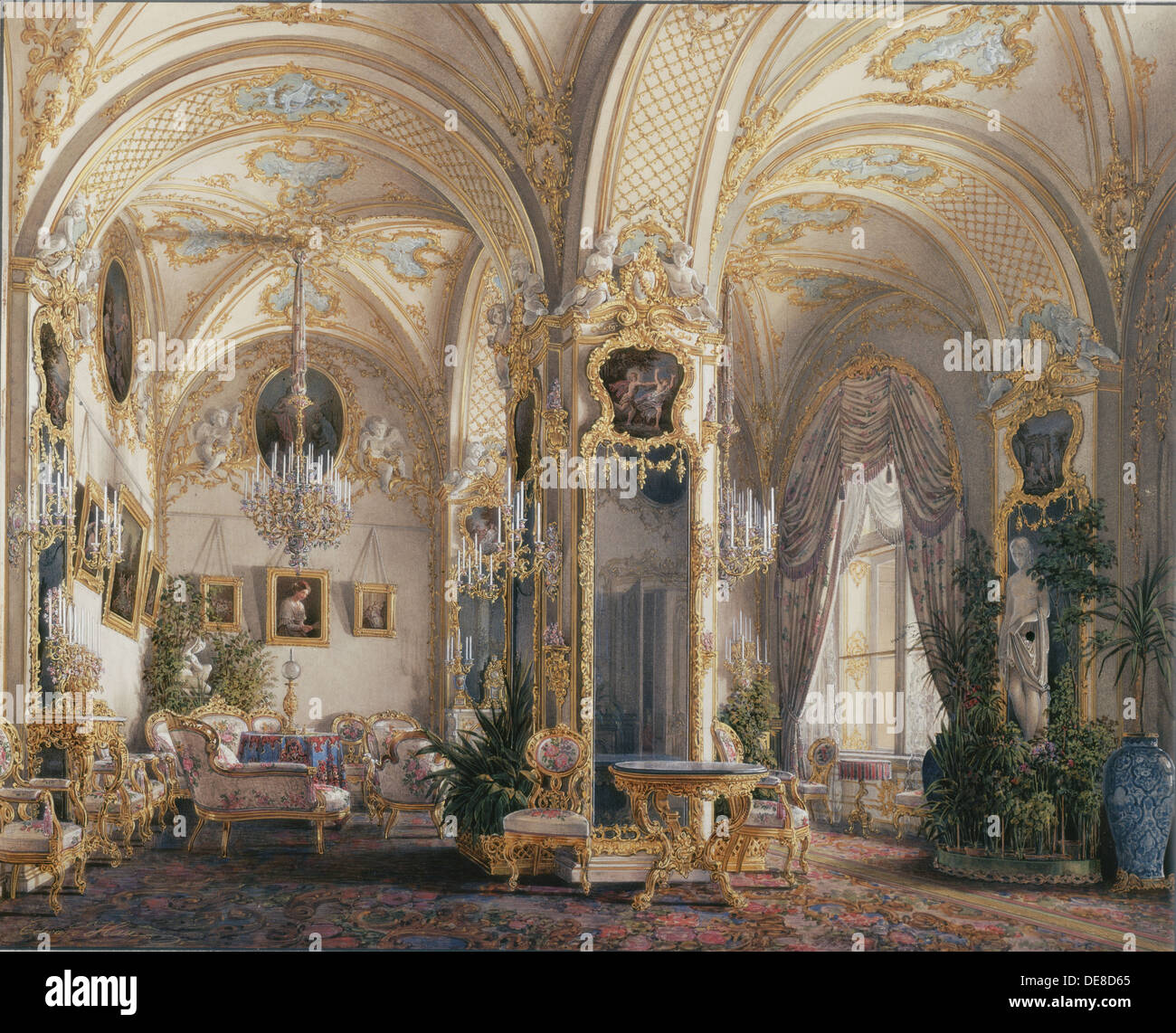 Interiors of the Winter Palace. The Drawing Room in Rococo Style with ...