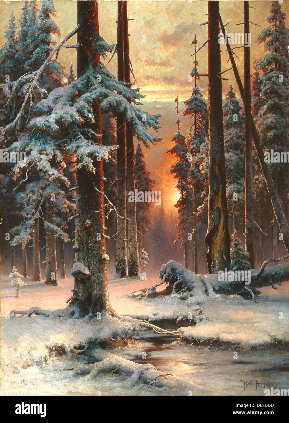 Winter Sunset in the Fir Forest, 1889. Artist: Klever, Juli Julievich ...