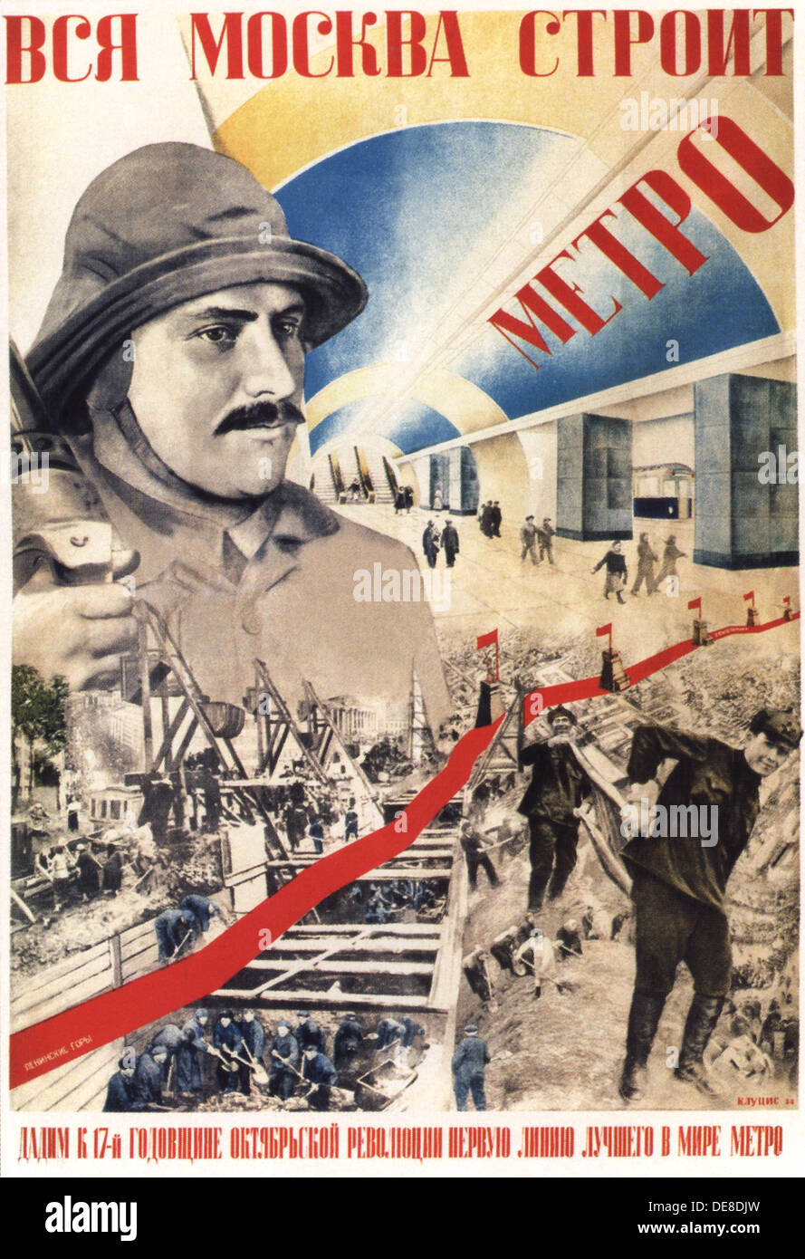 All Moscow builds the Metro (Poster), 1934. Artist: Klutsis, Gustav ...