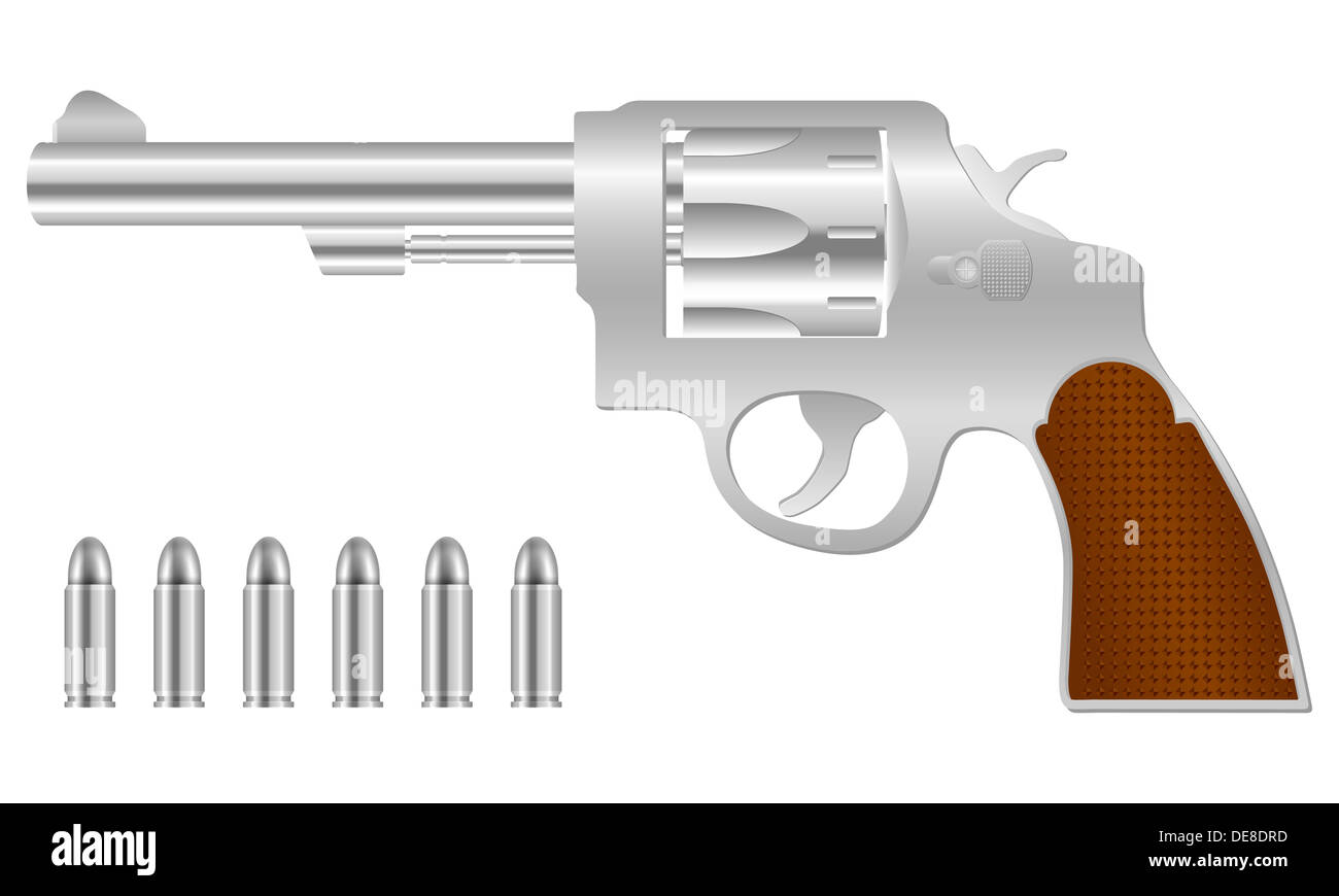 Revolver and bullets on a white background. Vector illustration Stock ...