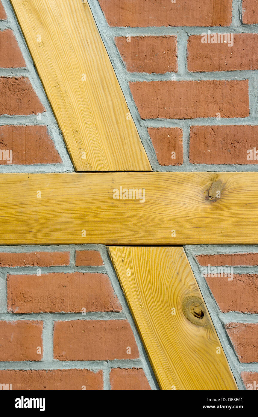 Detail of a typical half-timbered building at a facade, pictured in ...