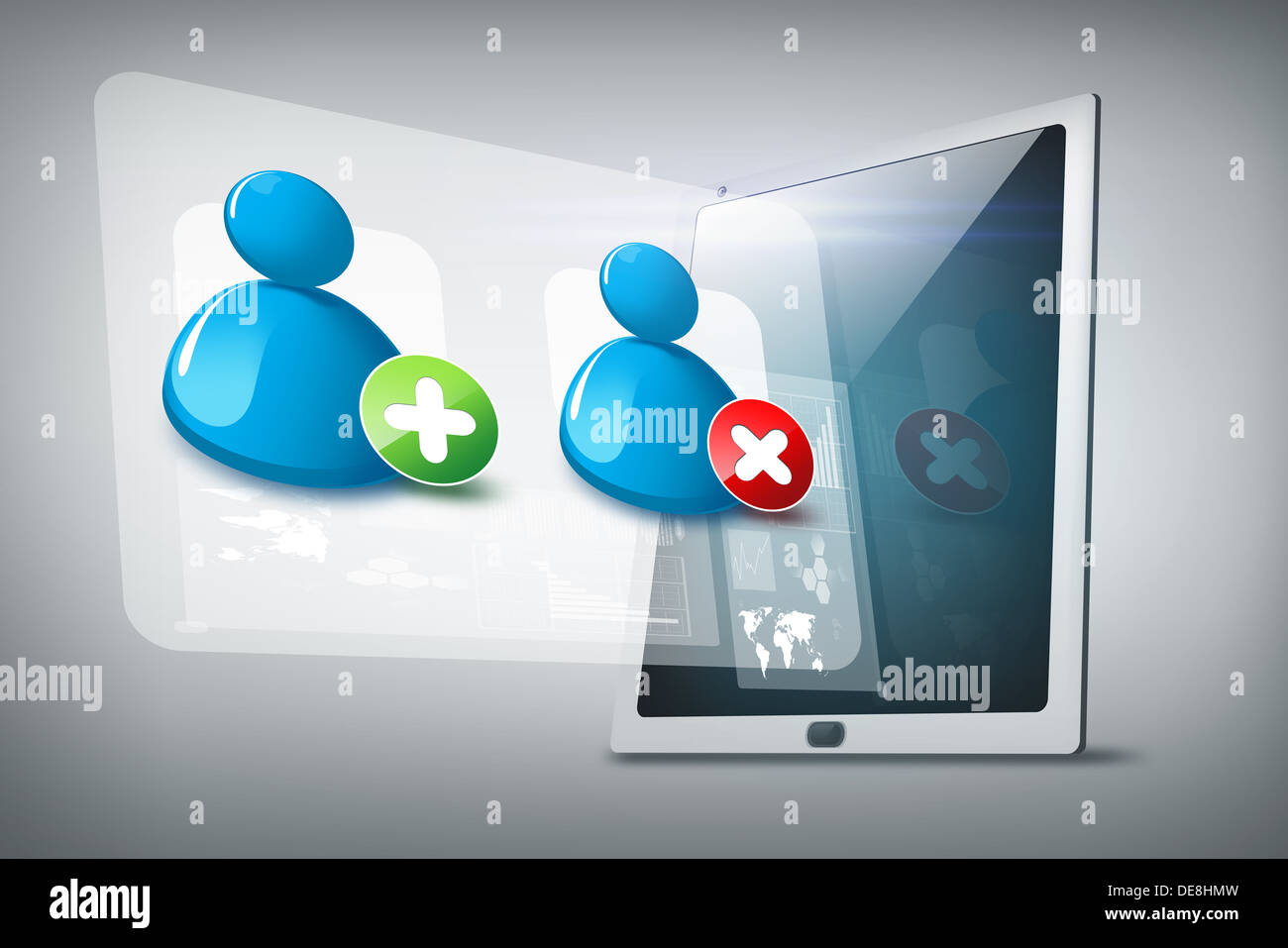 tablet pc with contact icons Stock Photo - Alamy