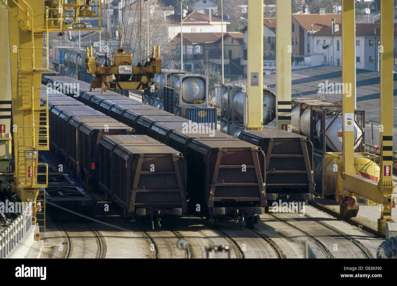 Freight trains at station. Irun. Spain Stock Photo - Alamy