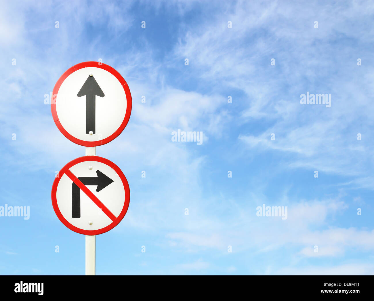 go ahead the way ,forward sign and don't turn right sign with blue sky ...