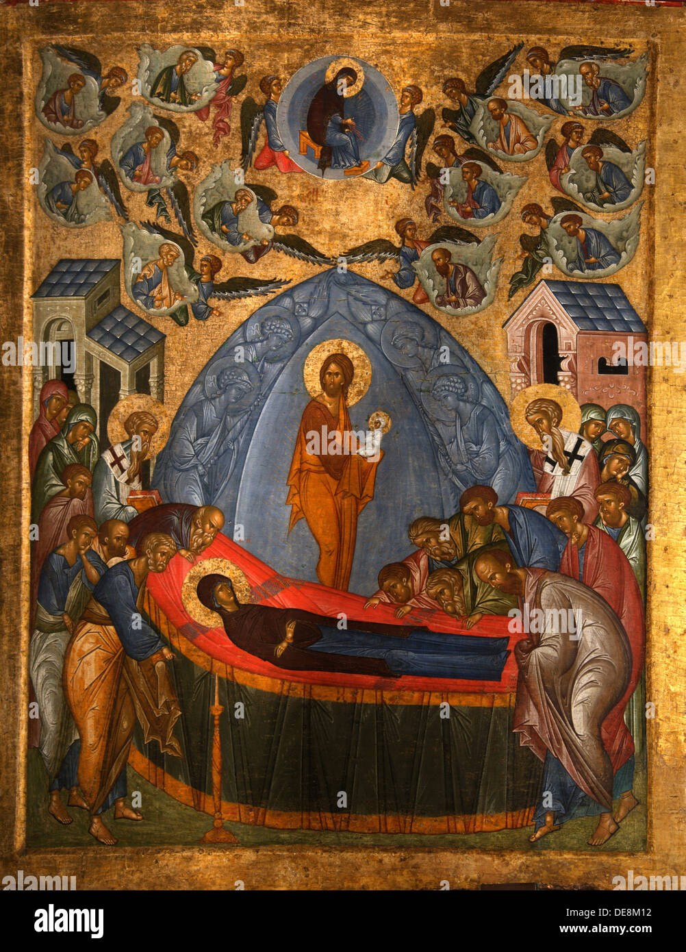 The Dormition of the Virgin, 15th century. Artist: Russian icon Stock ...