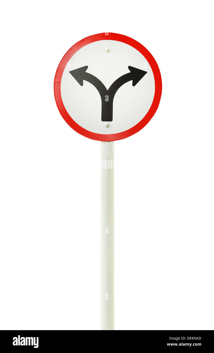 fork junction traffic sign on white background (with clipping path ...