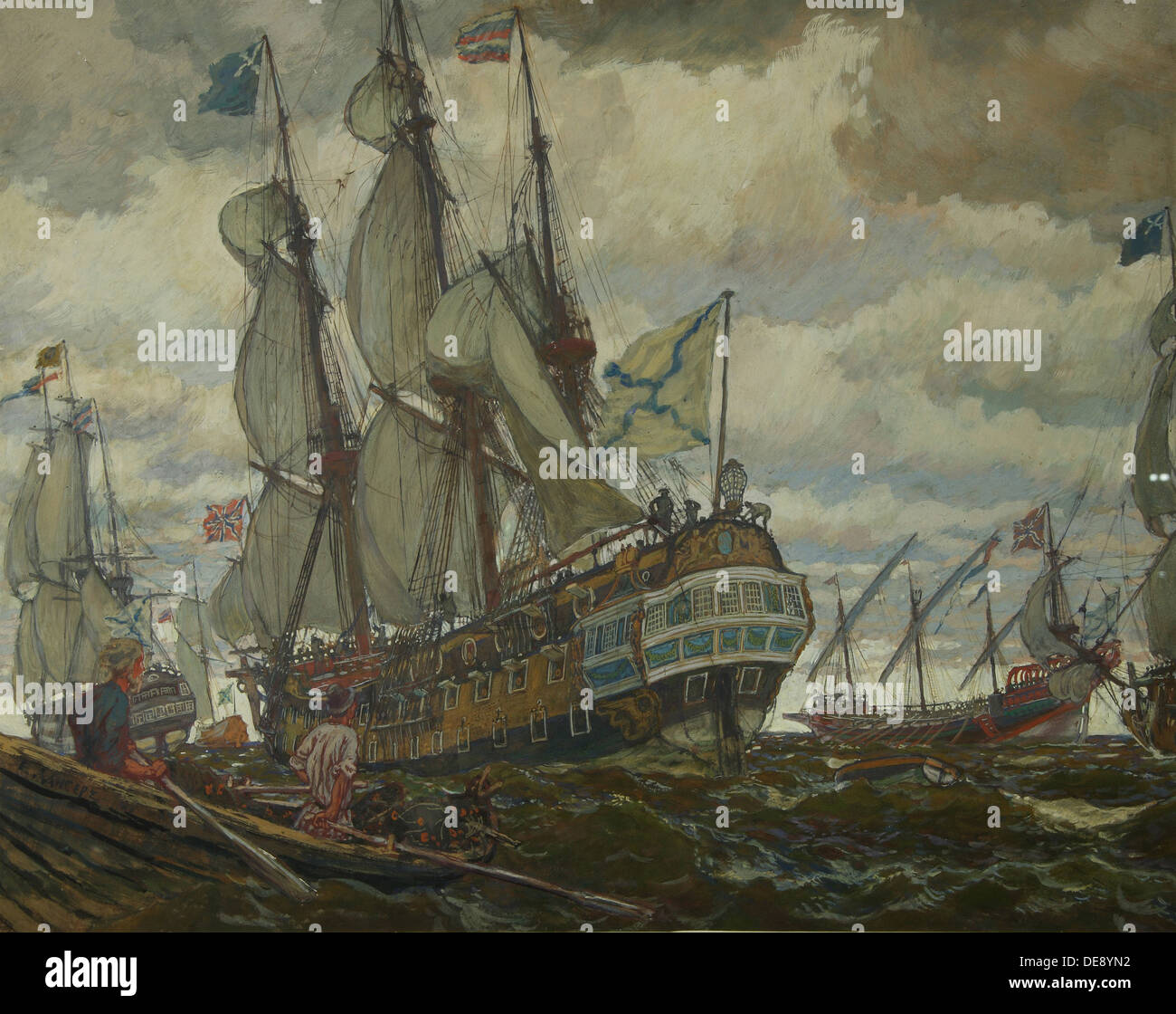 The fleet of Peter I, 1909. Artist: Lanceray (Lansere), Evgeny ...