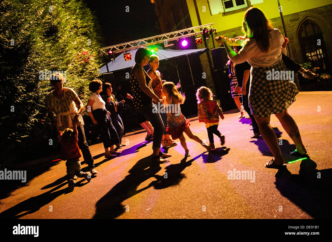 Late night dancing in the open air during Bastille day celebrations in ...