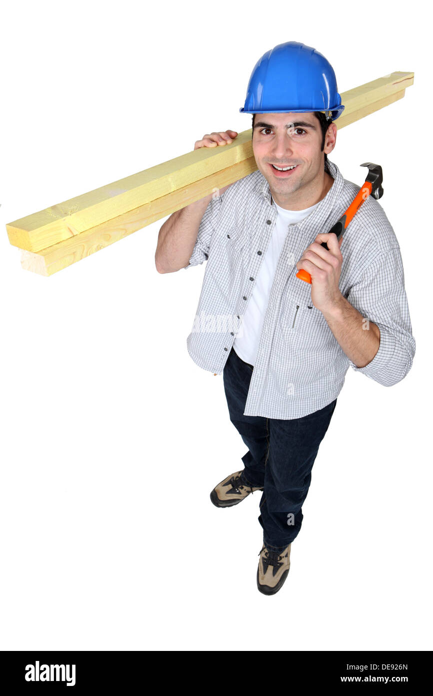 Craftsman with wood Stock Photo - Alamy
