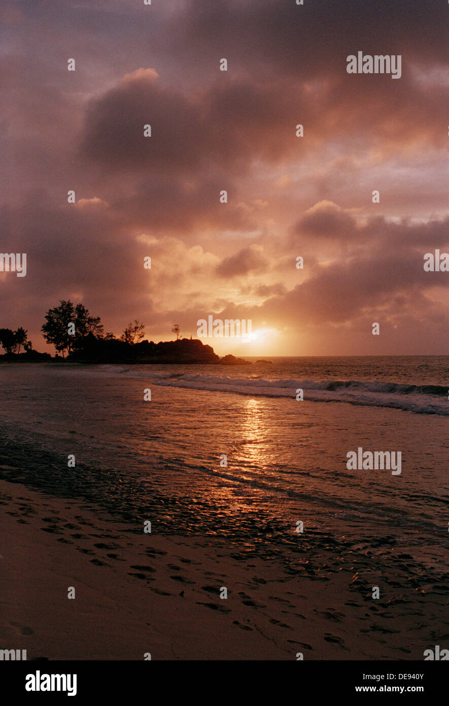 Sunset on Beach, Seychelles Stock Photo - Alamy