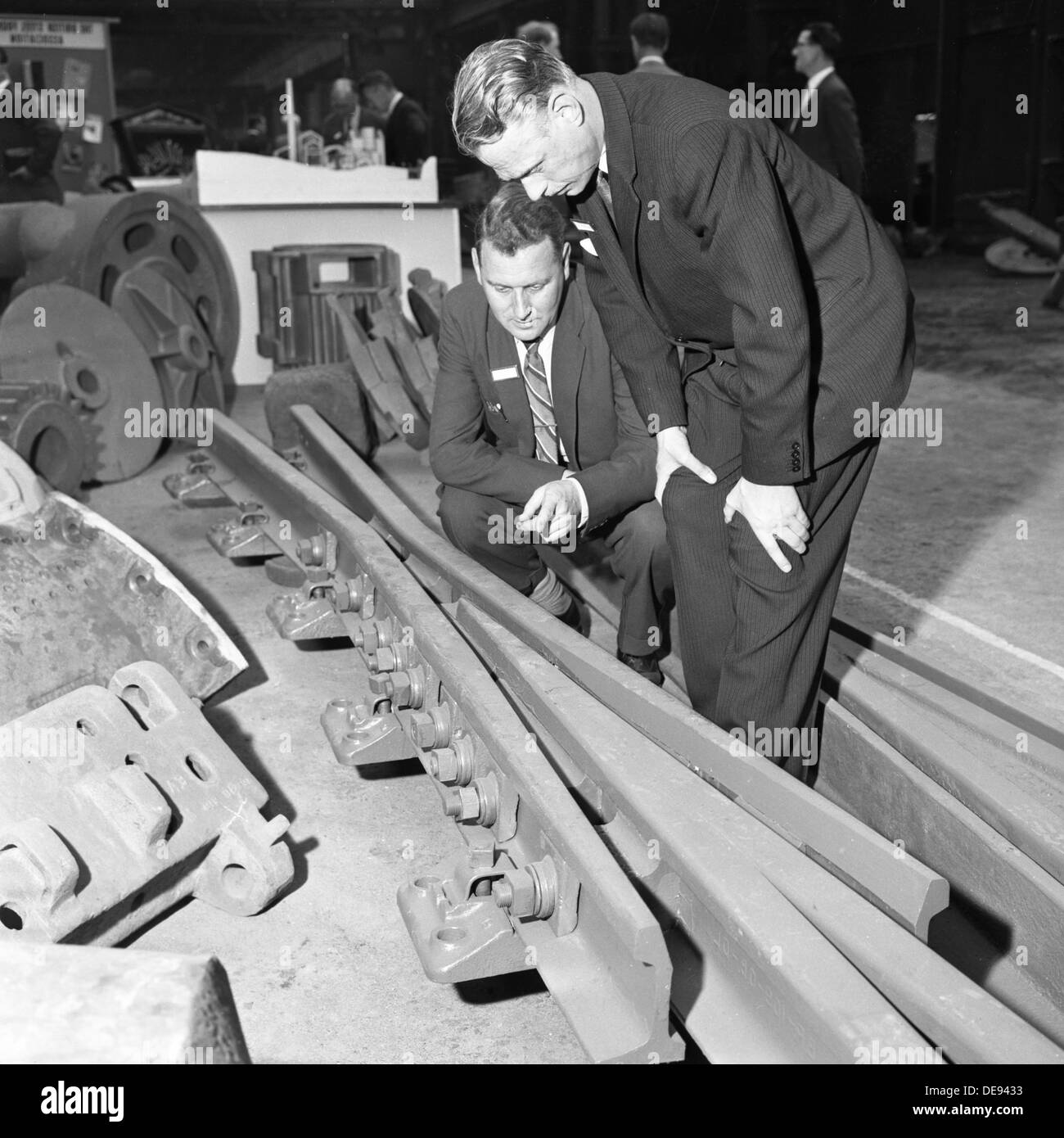 Inspecting a tram junction made at the Edgar Allen Steel Foundry ...