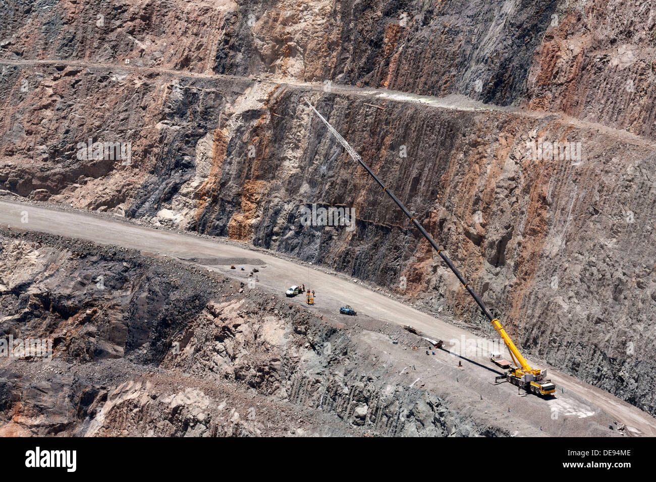 Crane in the open cut Super Pit gold mine, Kalgoorlie Western Australia ...
