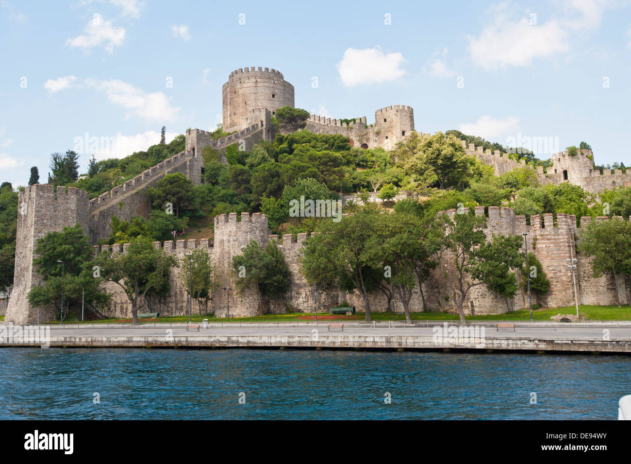 Ancient Rumeli fortress in Istanbul Turkey on banks of Bosphorus river ...