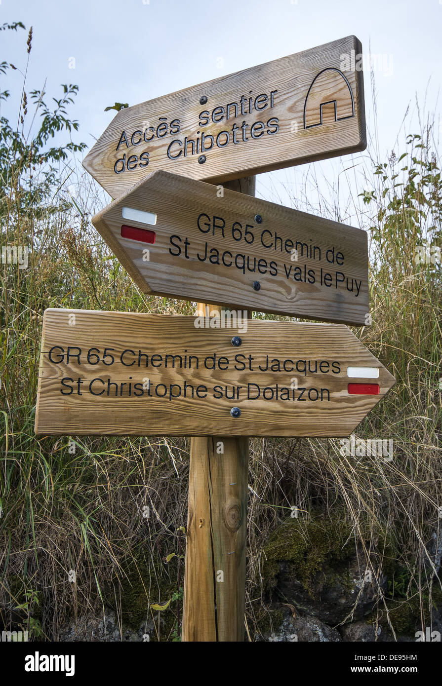 Wooden waymarkers on the GR65 walking route the Way of St James in ...