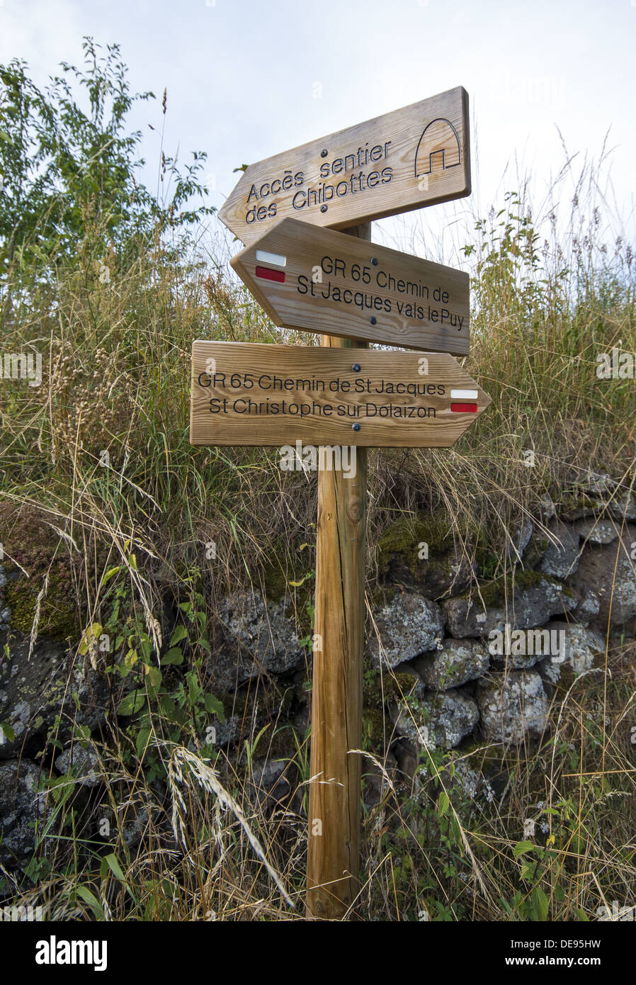 Wooden waymarkers on the GR65 walking route the Way of St James in ...