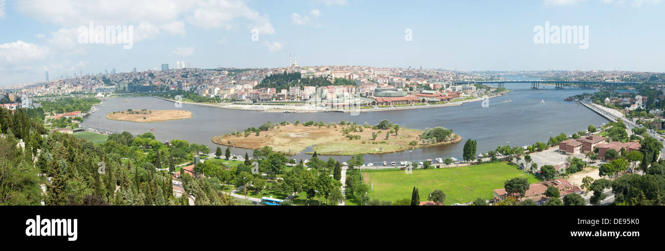 Panoramic aerial view over the Bosphorus River and Istanbul from famous ...