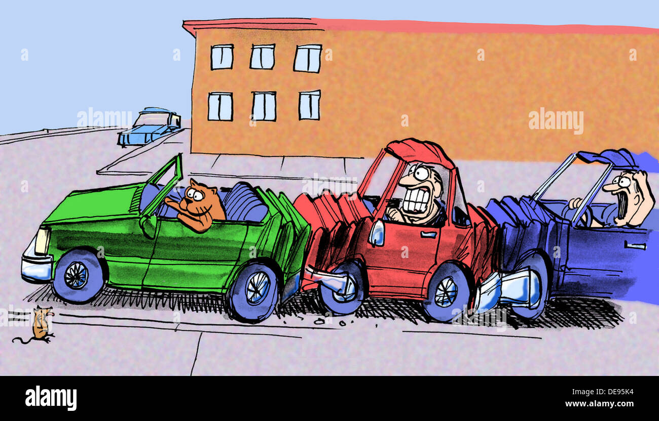 Cat in car sees mouse, slams on brakes and causes accident Stock Photo ...